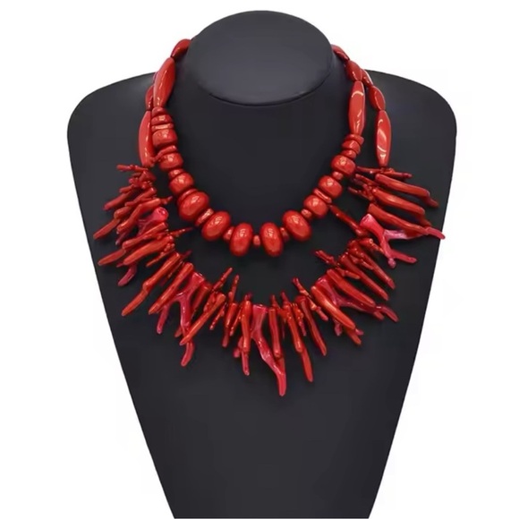 Zara | Jewelry | Zara Red Coral Statement Necklace | Poshmark